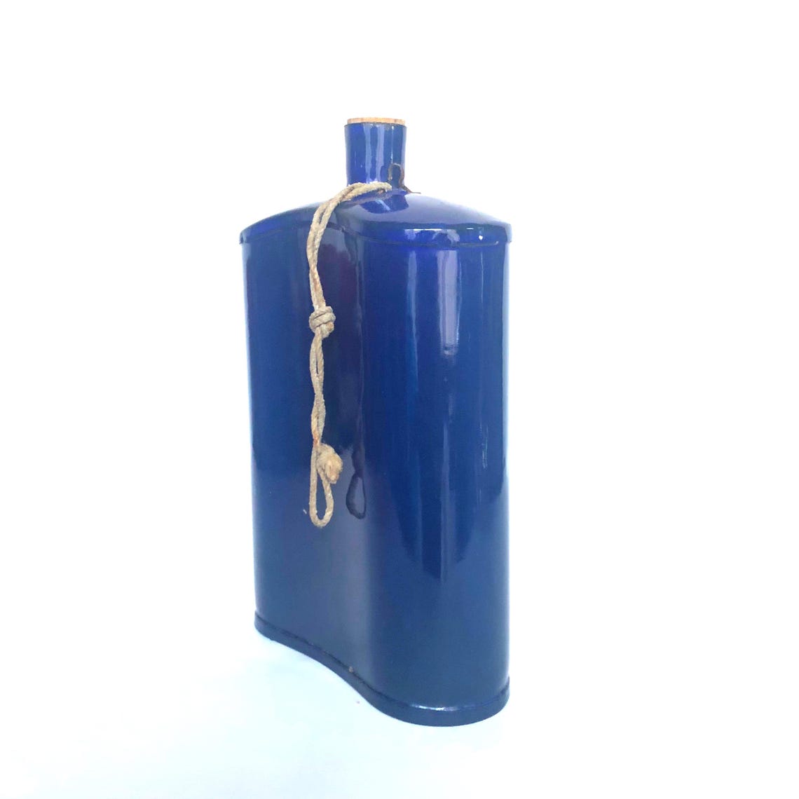Vintage WWII British Army Cobalt Blue Enamelled Flask Canteen Water ...