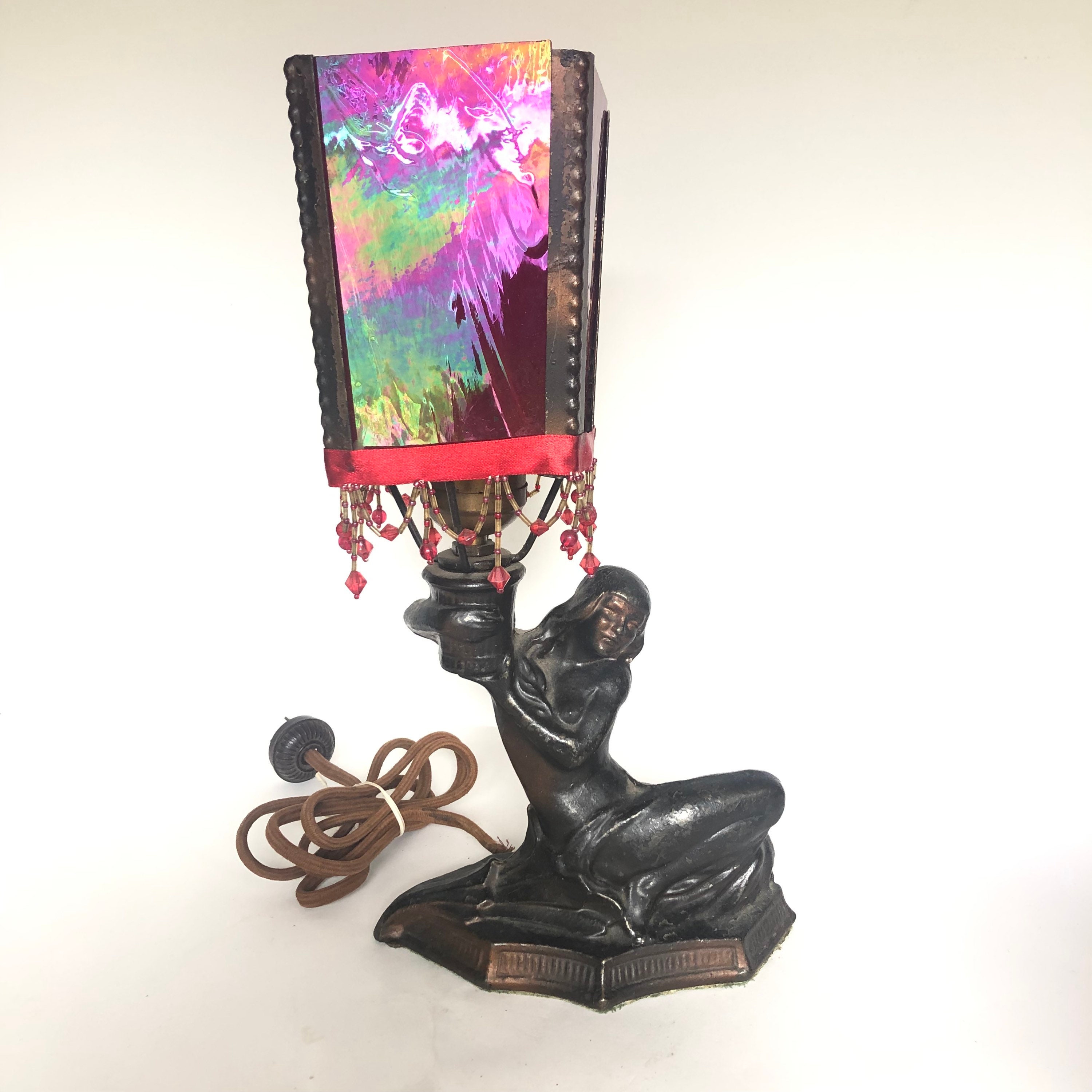 RARE Antique Art Deco Table Lamp Nude Flapper Girl Glass - Etsy