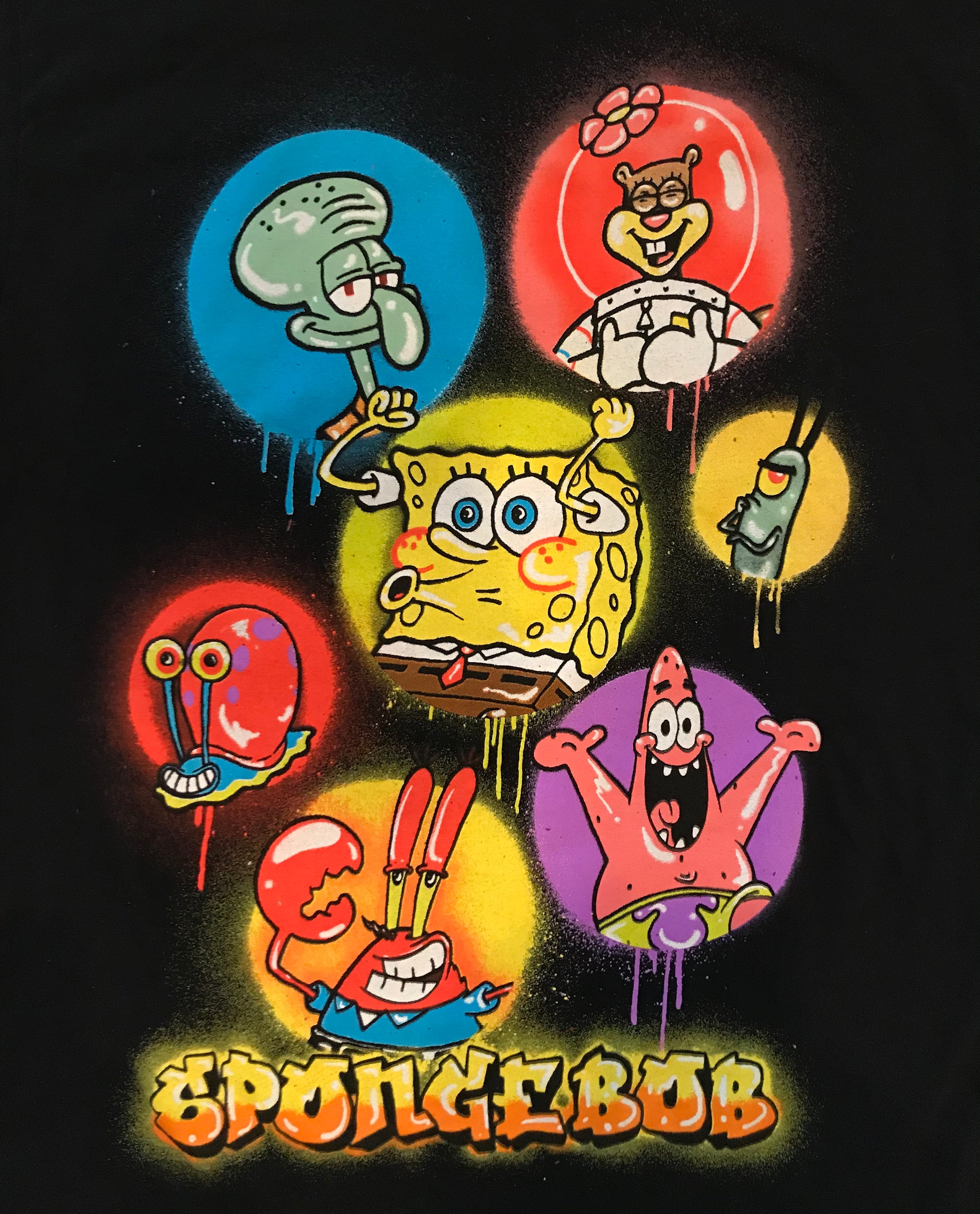 Spongebob Characters Graffiti Shirt Black Size Medium - Etsy