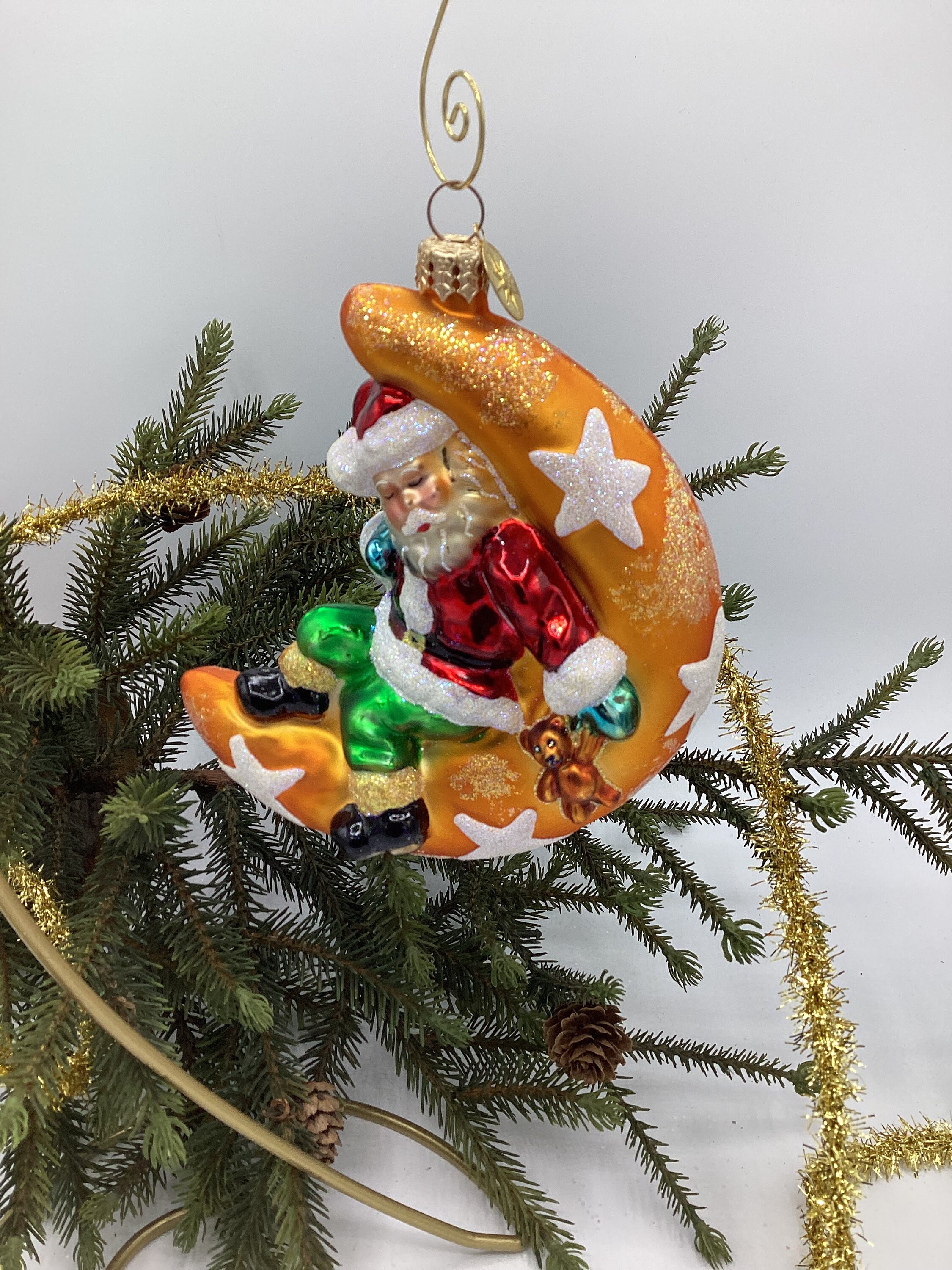 Christopher Radko Vintage moon Dream Santa Mouth Blown Glass Ornament ...