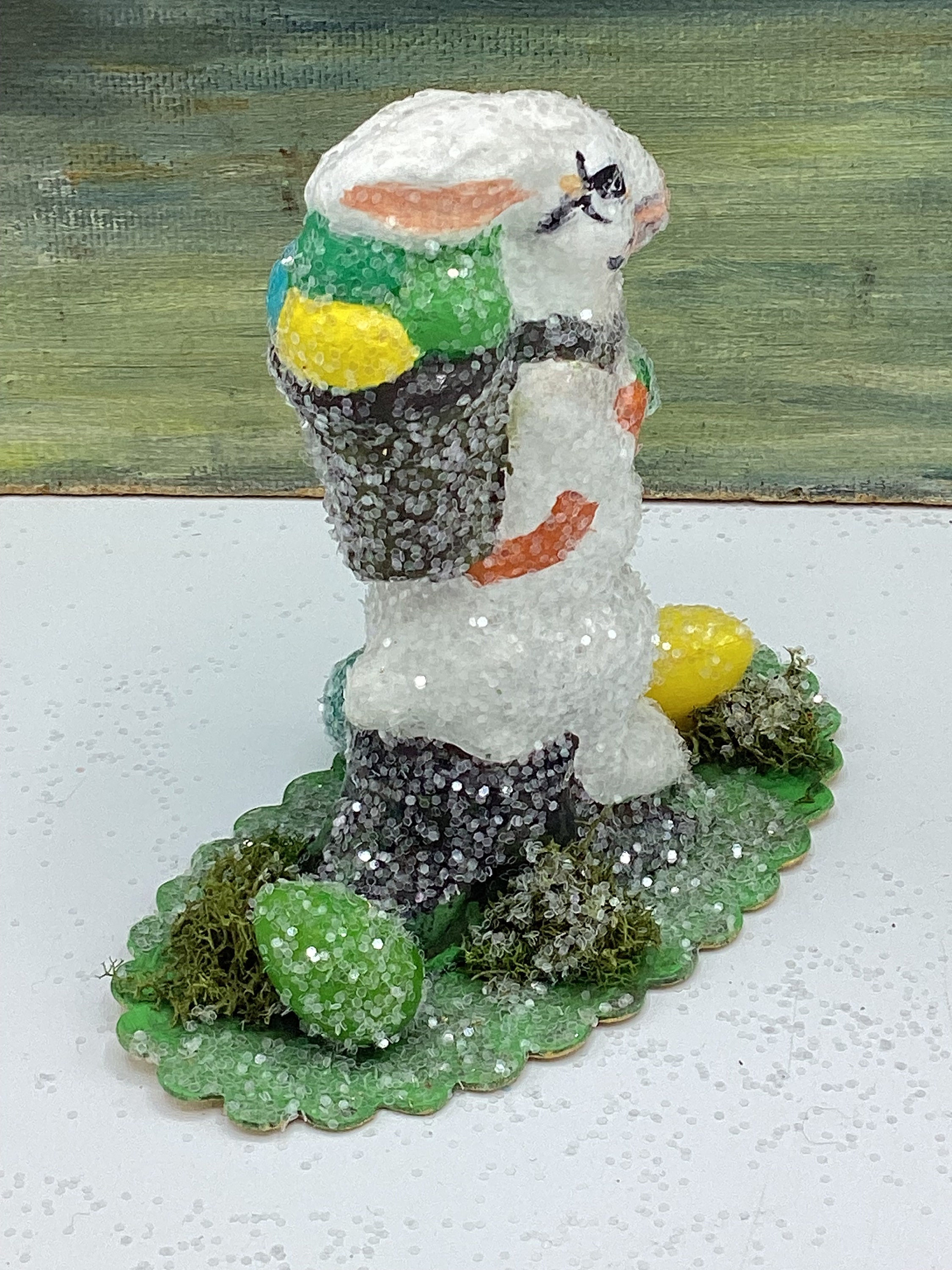 Little Bunny White in A Basket Full of Flowers Paper Mache Heirloom ...