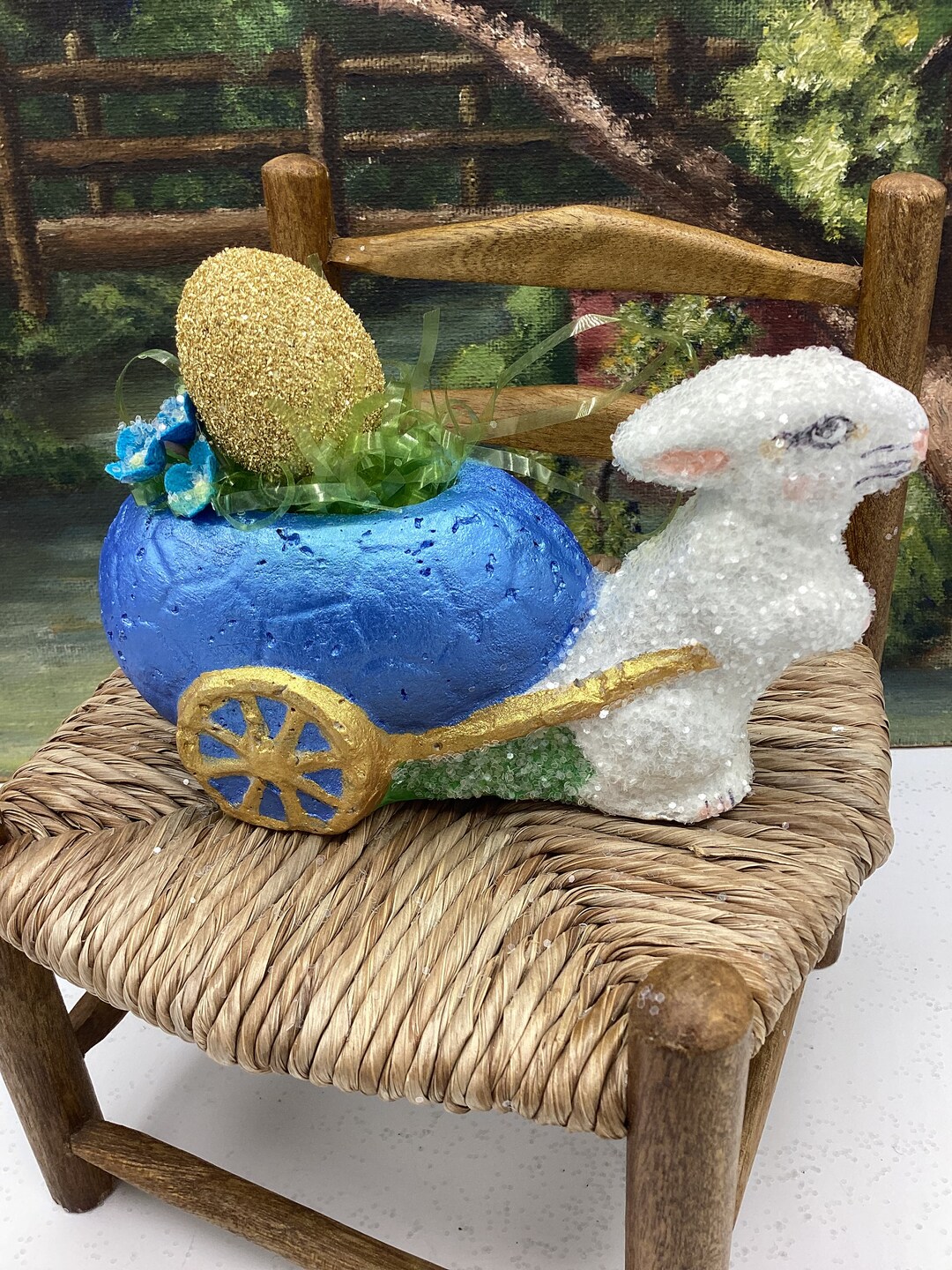 Easter Bunny Egg Cart Blue Egg Paper Mache Heirloom Collectible - Etsy