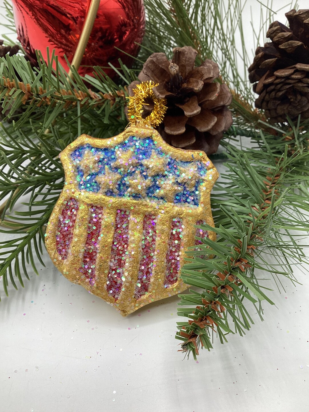 Handmade Paper Mache Patriotic Shield Handpainted With 24K Gold Paint ...