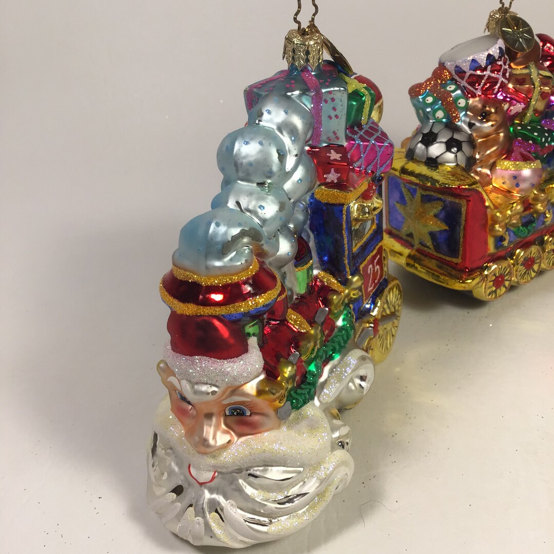 Vintage Christopher Radko “ Trio of Trains “ Hand Blown Glass Ornament ...