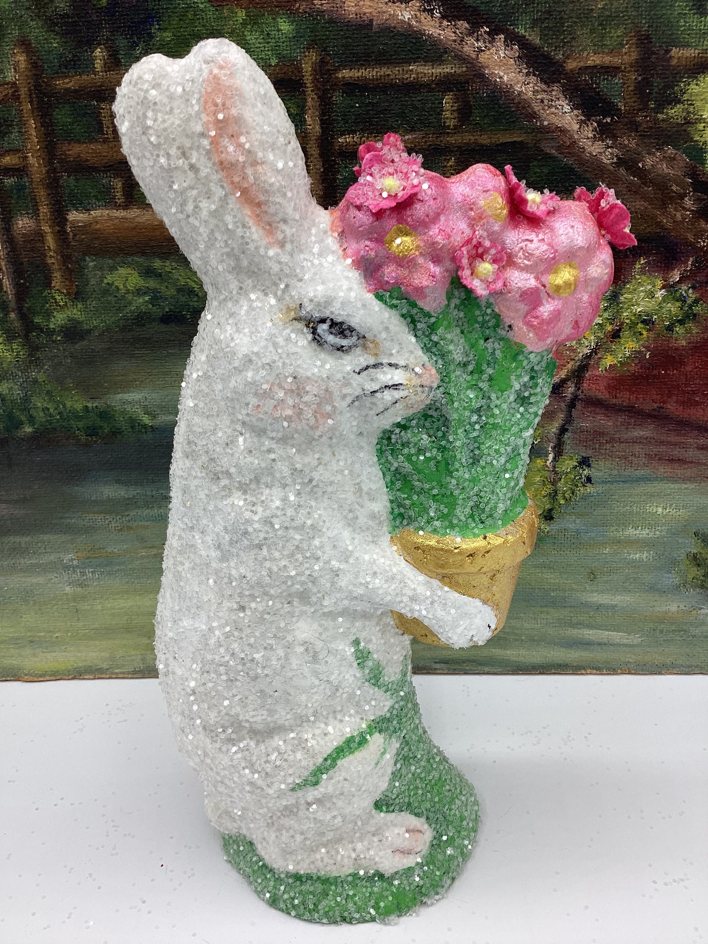 Spring Rabbit Bunny Pink Paper Mache Heirloom Quality OOAK - Etsy
