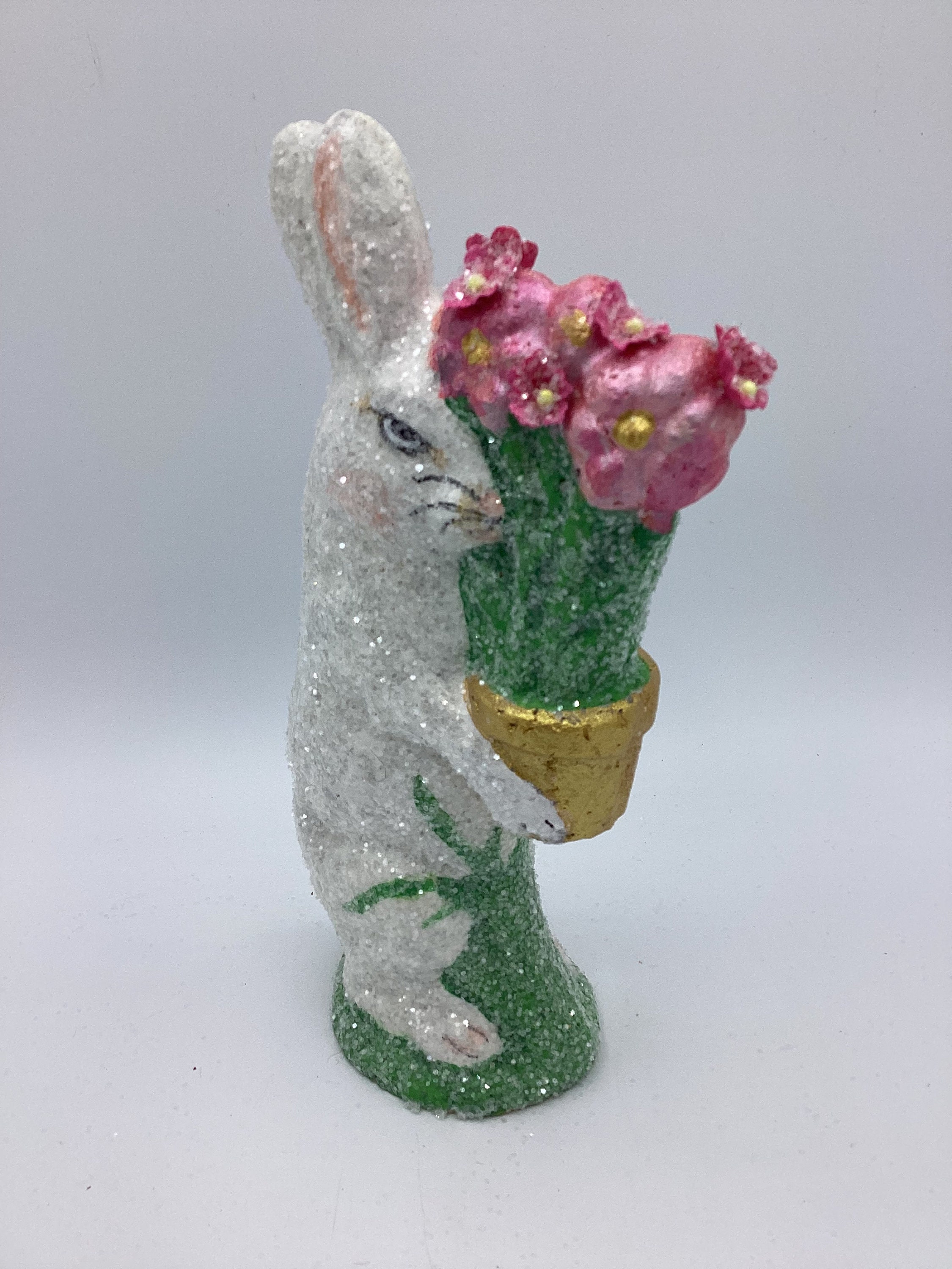 Spring Rabbit Bunny Pink Paper Mache Heirloom Quality OOAK - Etsy