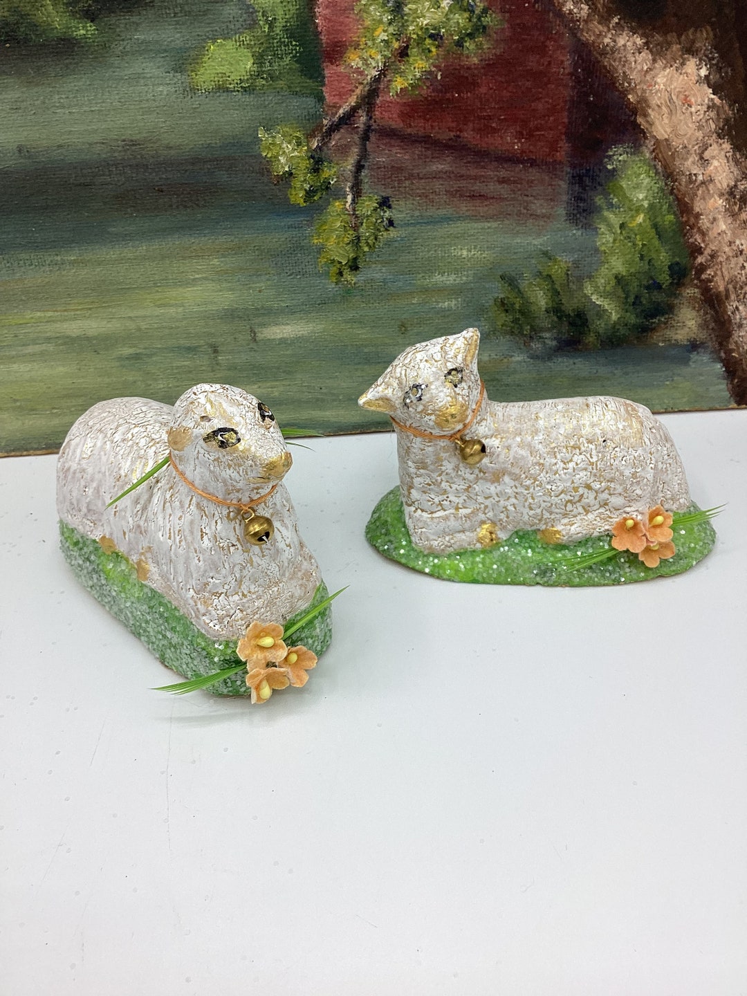 Paper Mache Lamb Couple, Spring Decor Collectible With Bells - Etsy