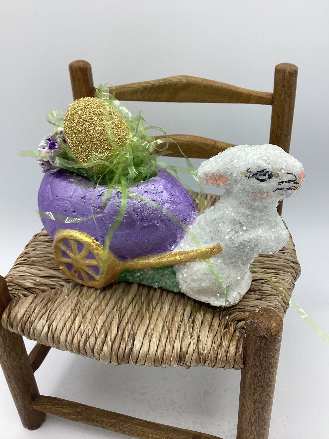Easter Bunny Egg Cart Purple Egg Paper Mache Heirloom Collectible - Etsy