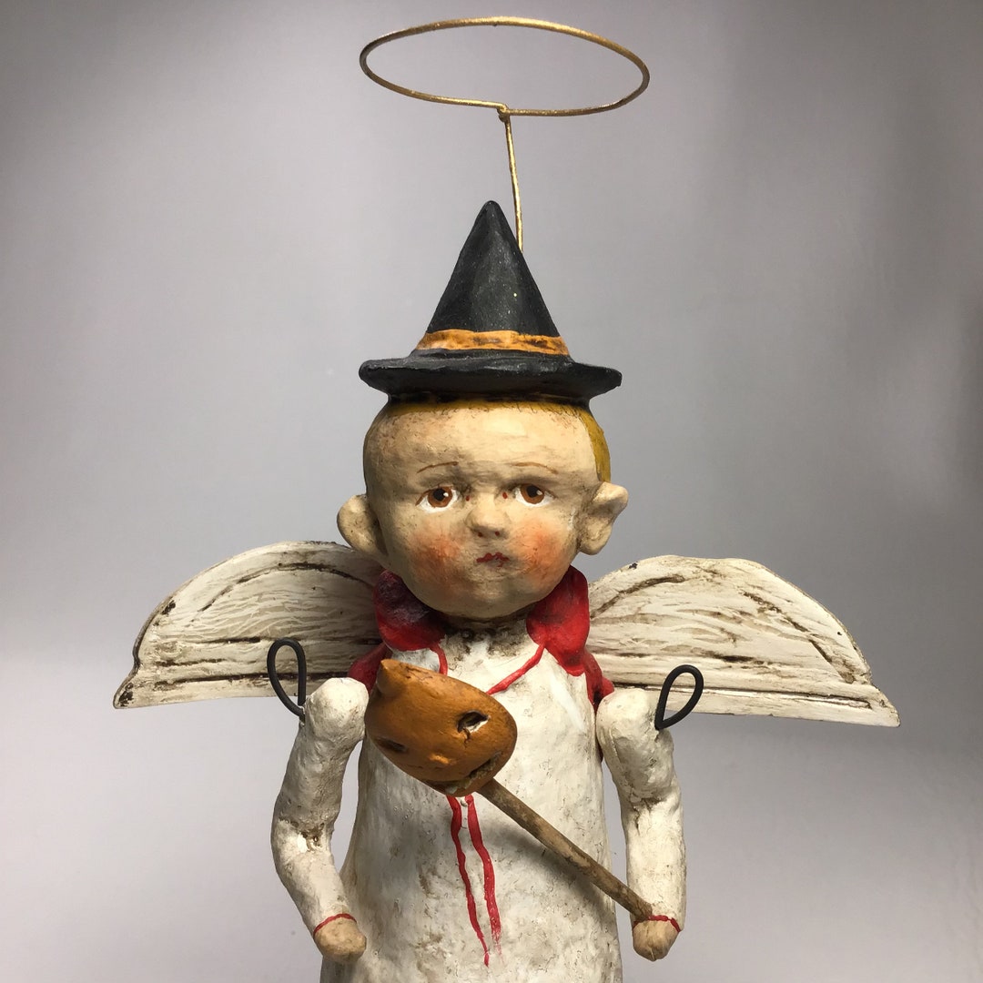 Debbee Thibaults Little Dickens Paper Mache Composition Folk Art Angel ...