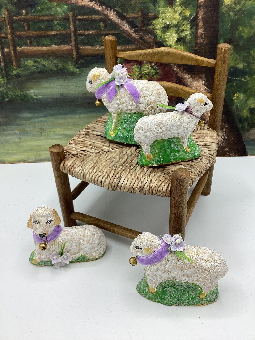 Spring Lamb Family Handmade Paper Mache Collectible Easter and Spring ...
