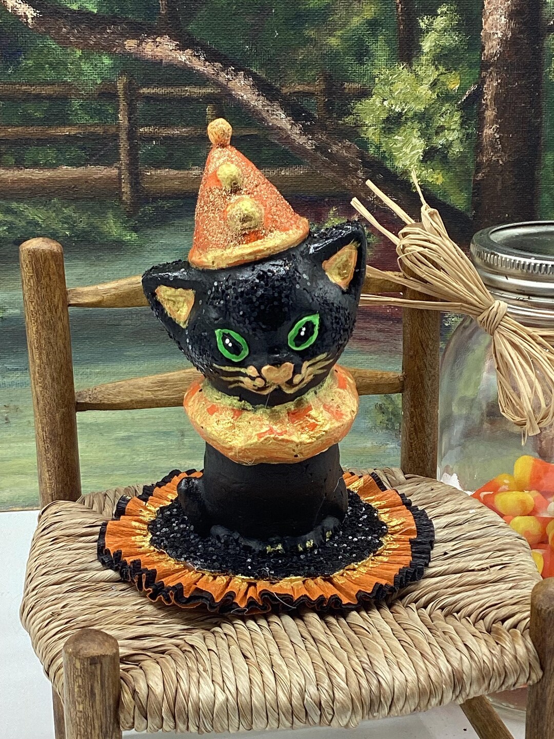 Black Cat “party Pierrot Clown” Collectible Vintage Style Hand Painted ...