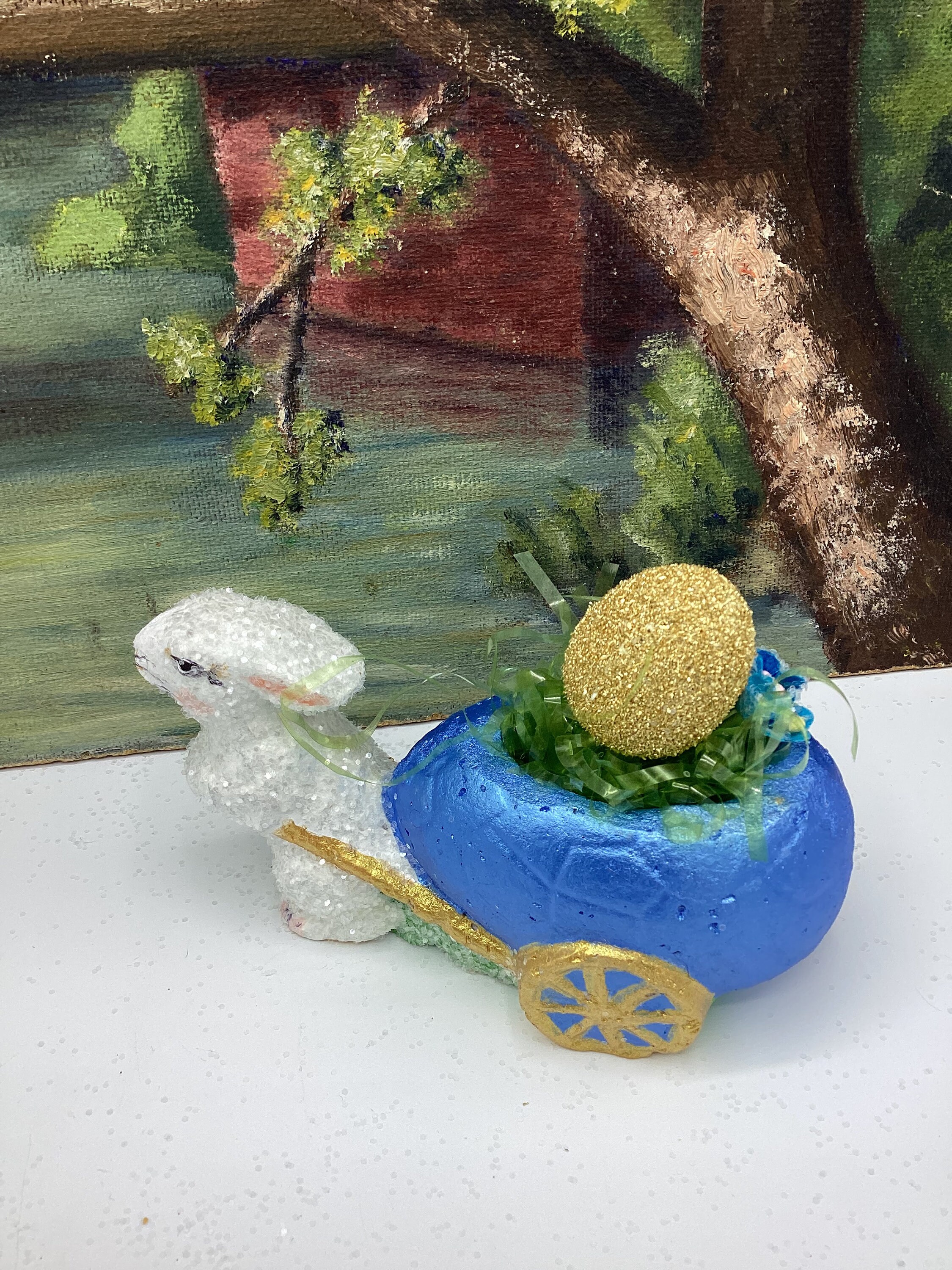 Easter Bunny Egg Cart Blue Egg Paper Mache Heirloom Collectible - Etsy