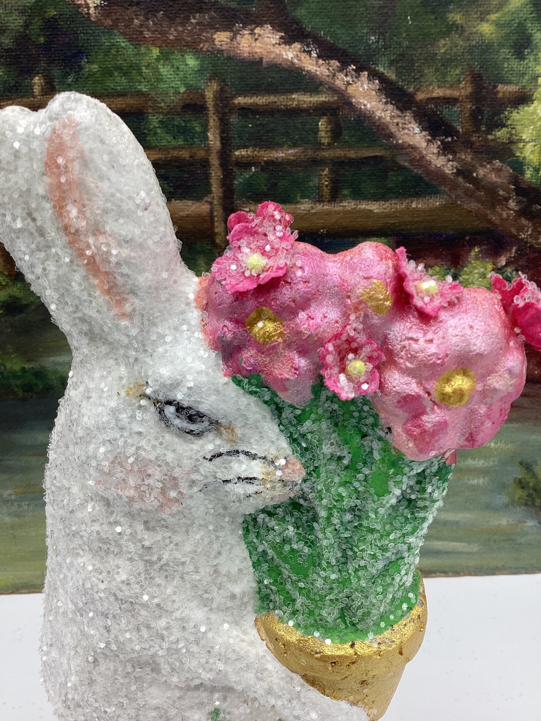 Spring Rabbit Bunny Pink Paper Mache Heirloom Quality OOAK - Etsy