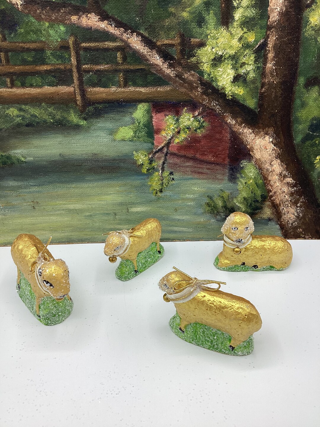 Golden Lambs Spring Decoration Handmade Paper Mache Spring and Easter ...
