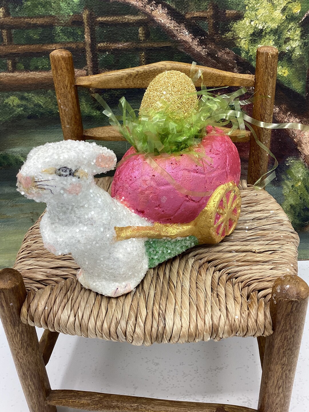 Easter Bunny Egg Cart Pink Egg Paper Mache OOAK Heirloom Collectible - Etsy