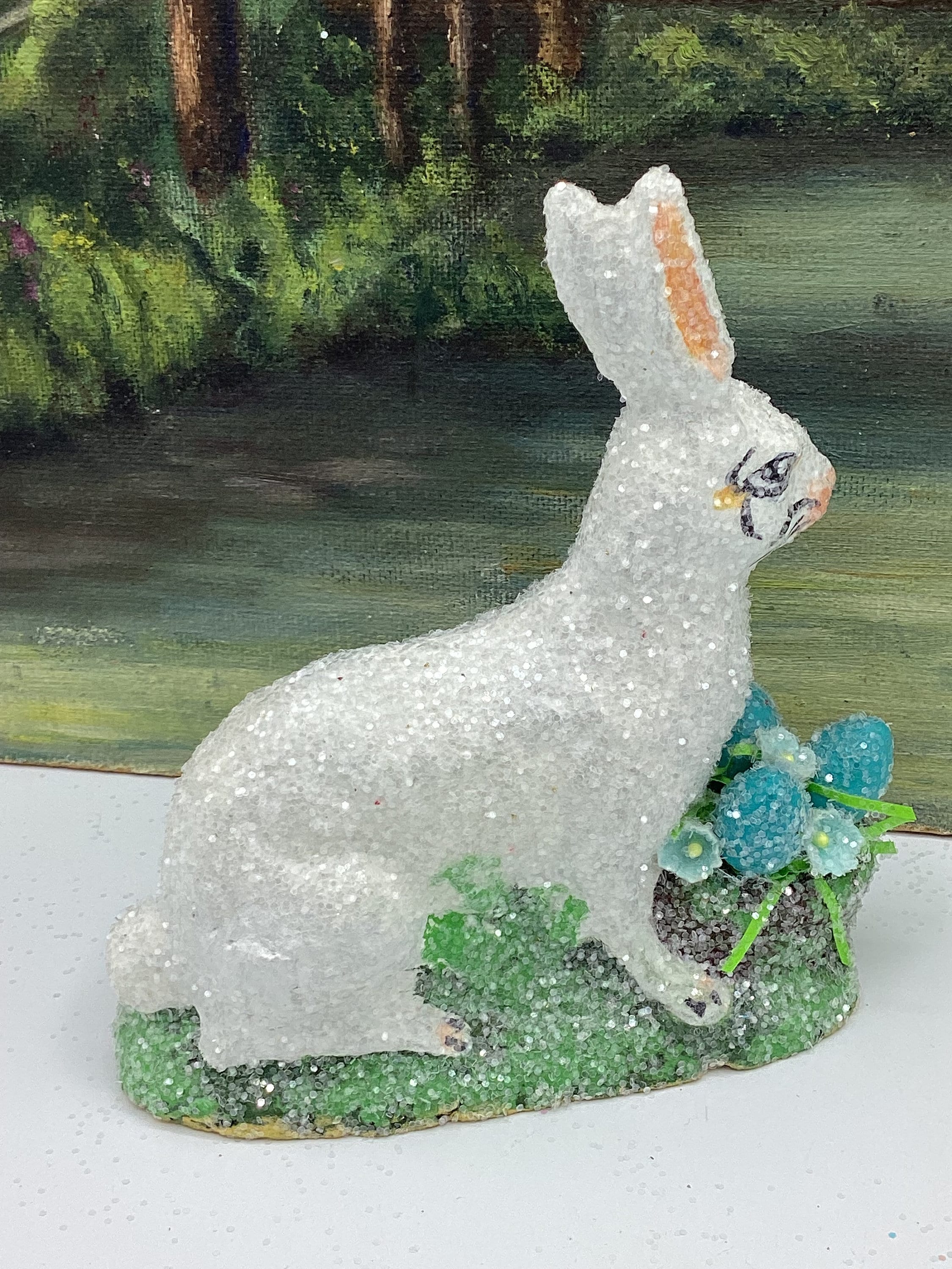 White Bunny Blue Eggs and Flowers A Nest Full Paper Mache Heirloom ...