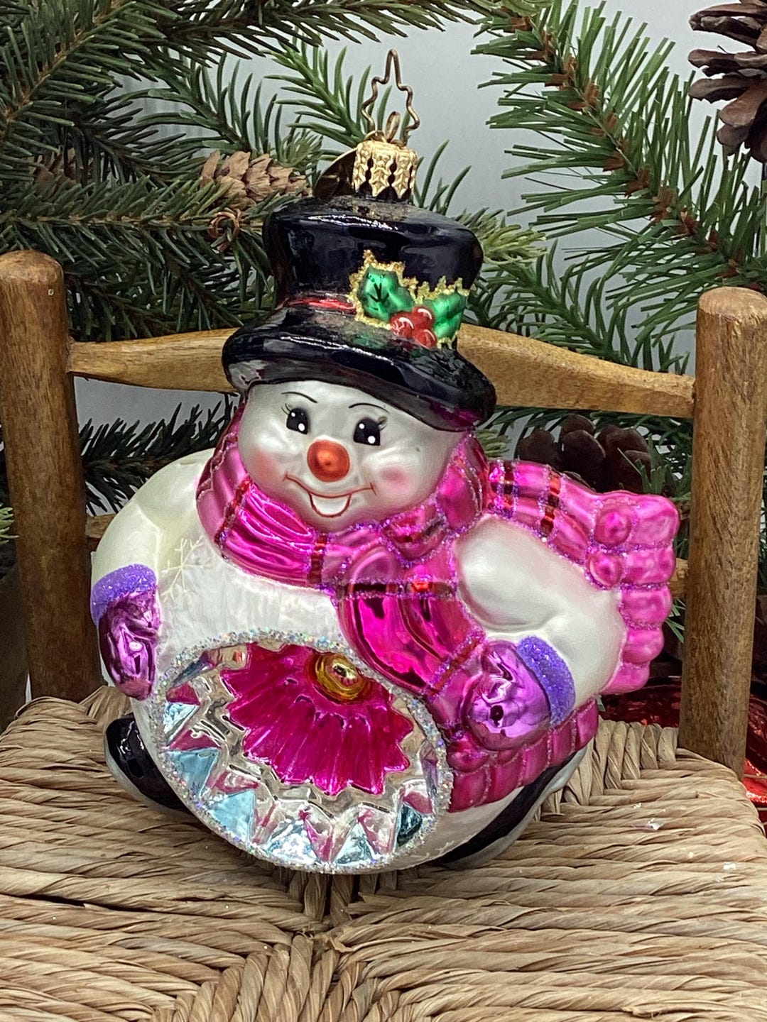 Vintage Christopher Radko “belly Roll Snow Stroll” Snowman Handblown ...
