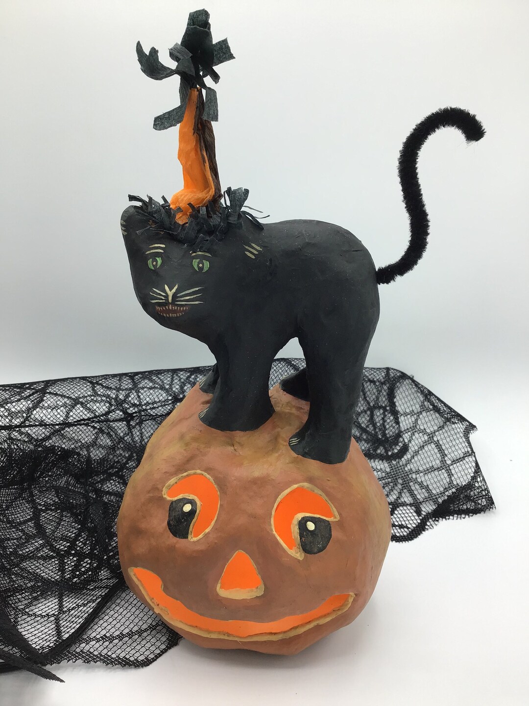 Vintage Halloween Jack O Lantern Black Cat Paper Mache - Etsy