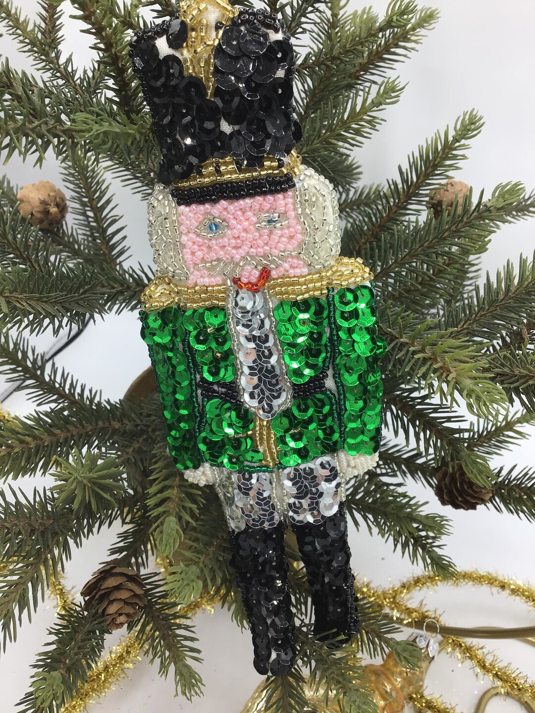 Nutcracker Vintage Christmas Ornament Handcrafted of Glass Beads and ...