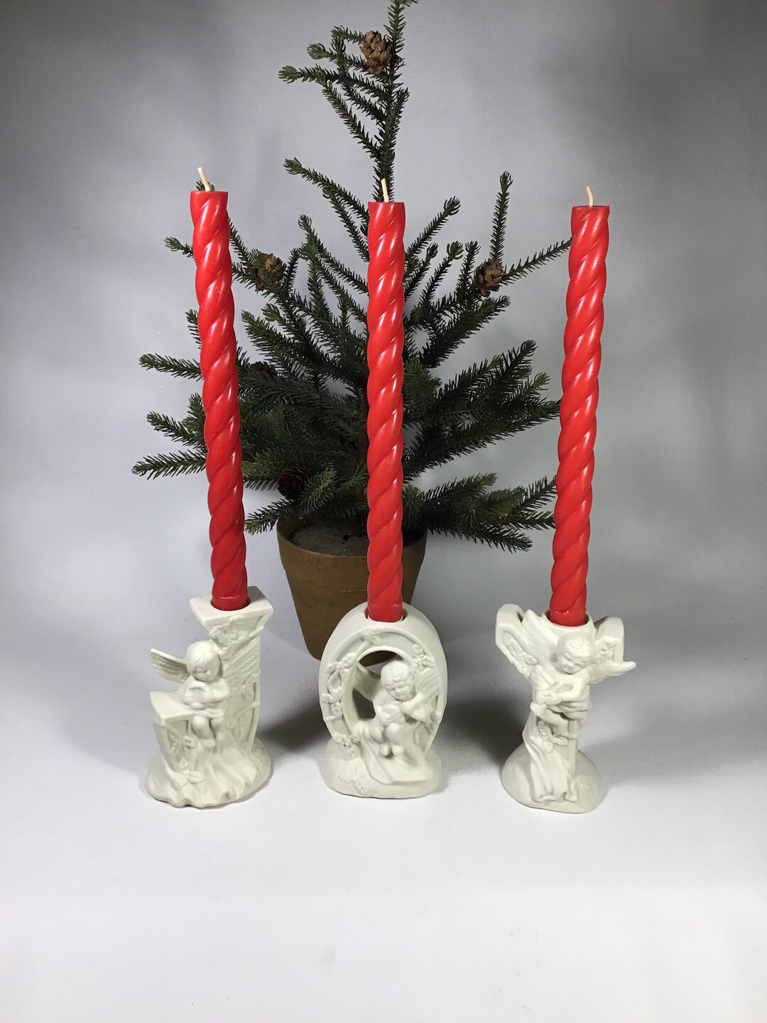 Vintage White Bisque Joy Candle Holders - Etsy