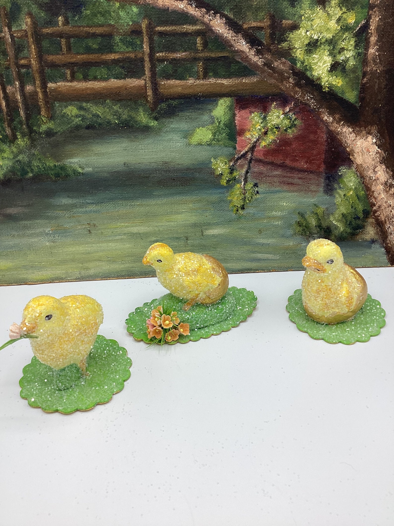 Barnyard Chicks Paper Mache Spring Decoration Easter Decoration ...