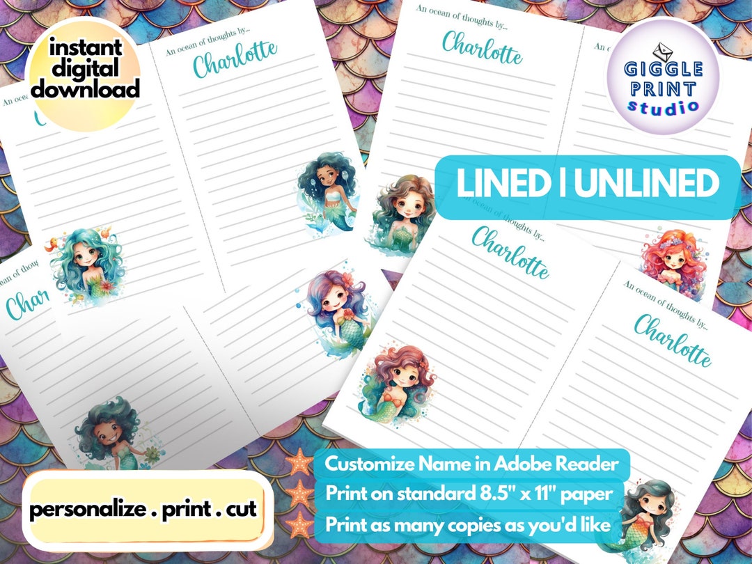 Kids Printable Editable Mermaid Stationery Paper Custom Mermaid Paper ...