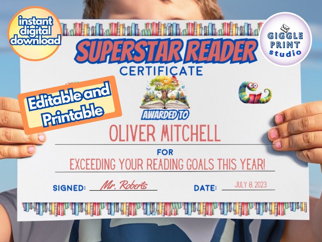 Printable Personalized Award, Kids Editable Certificate, Editable Class ...