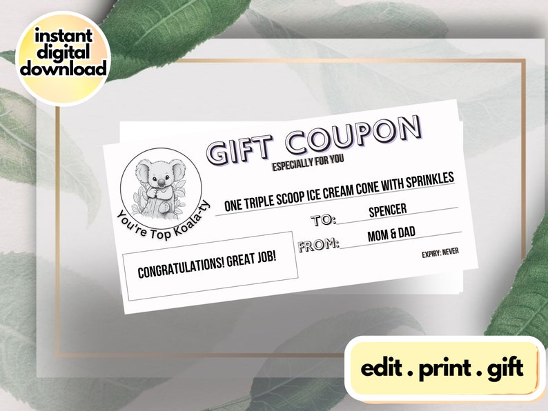 Editable Coupon Template | Personalized Gift Coupon | Custom Gift ...