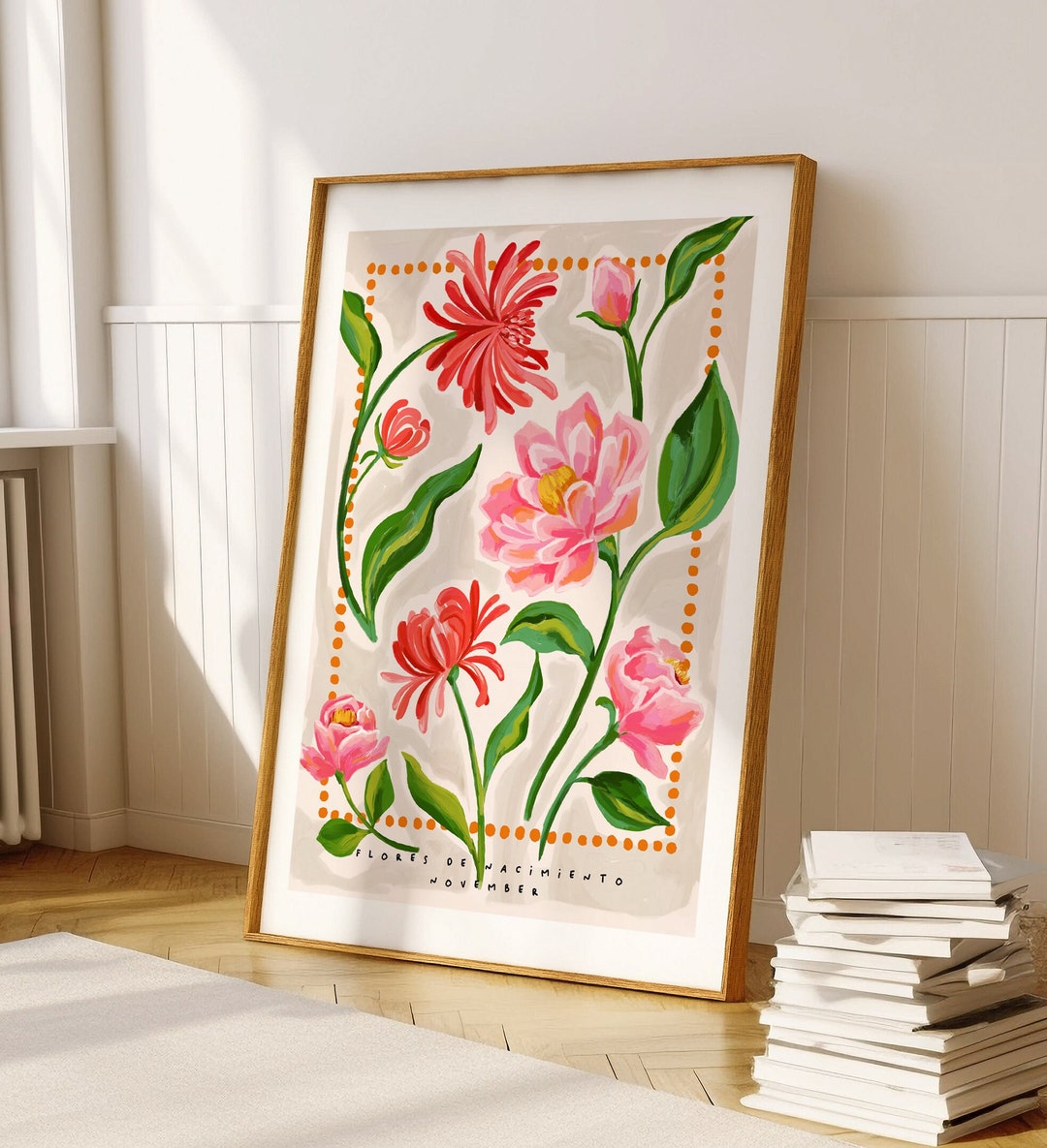 November Birth Month Flower Wall Art - Chrysanthemums and Peonies ...