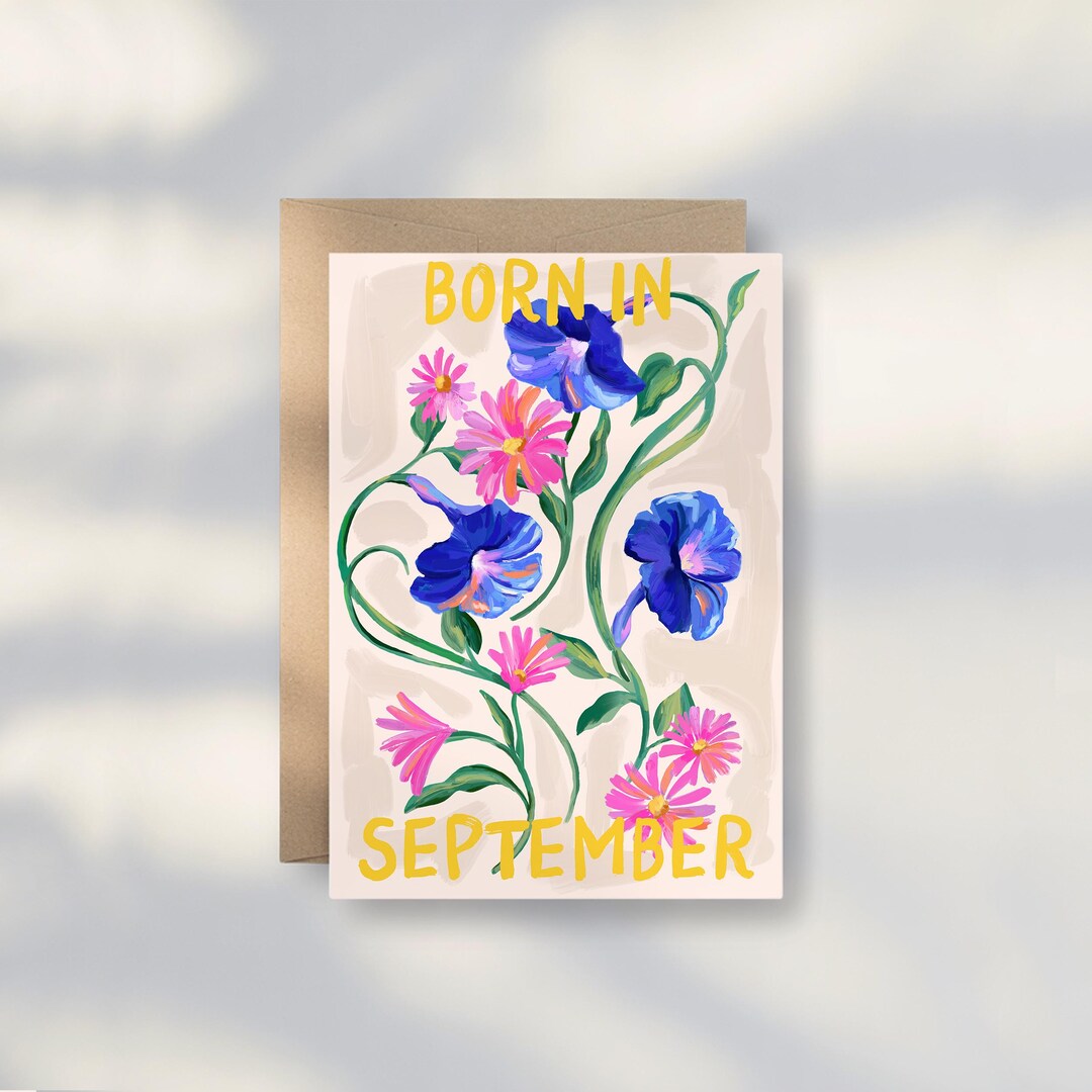 September Birthday Card – Birth Month Flower Card – Asters and Morning ...