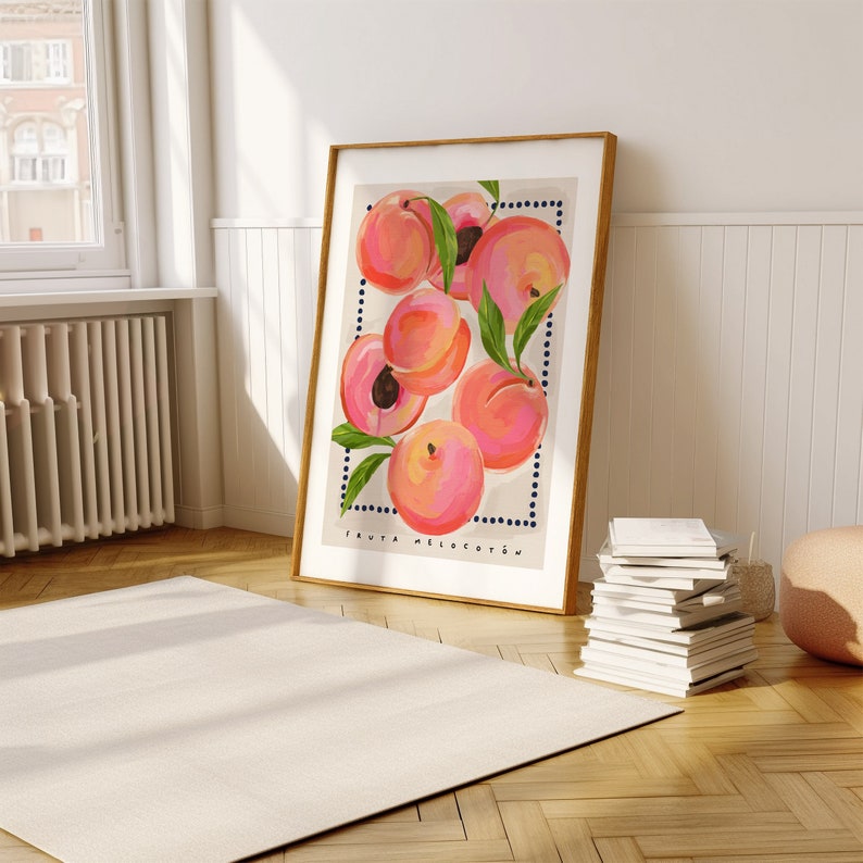 Peach Fruit Art Print - Modern Kitchen Decor, Colourful Spanish ...