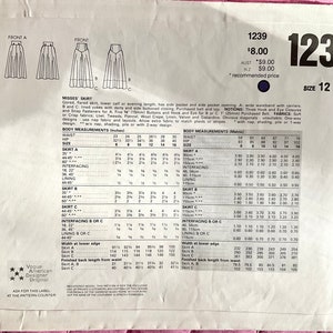 Vintage 80s Vogue Pattern 1239 Misses Skirts American Designer Original ...