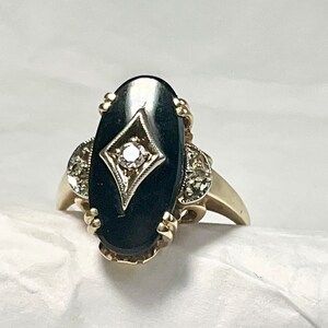 Antique 1910s 20s Ring Diamond Onyx 10K Dason Size 7 1/2 - Etsy