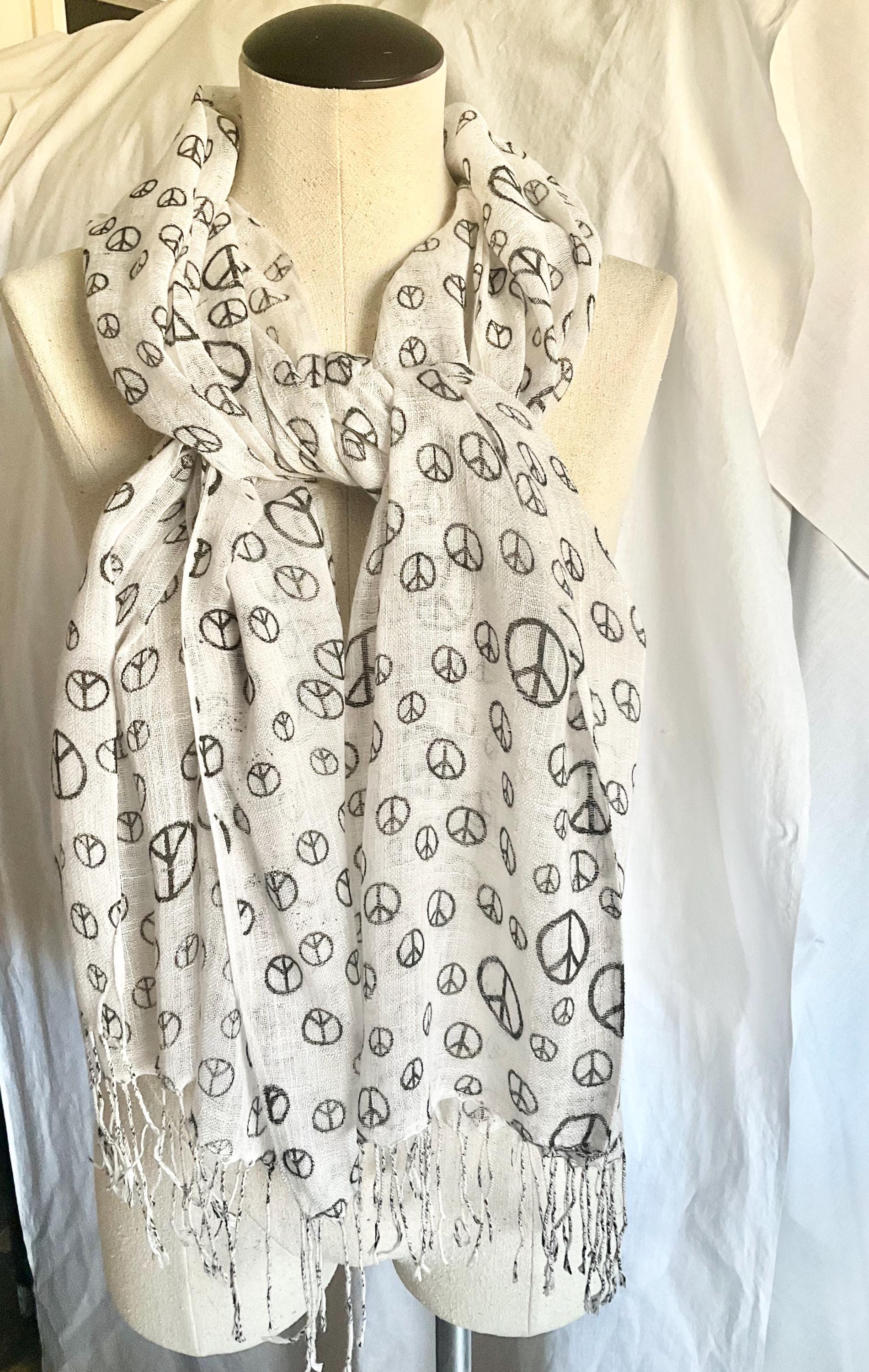 Vintage Scarf Selini Peace Signs Black & White - Etsy