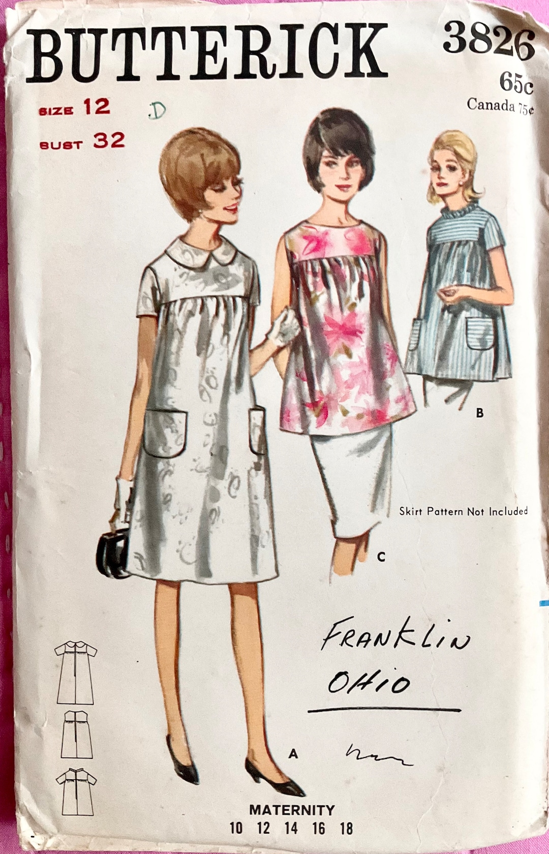 Vintage 60s Butterick Pattern 3826 Maternity Dress or Smock Size 12 - Etsy