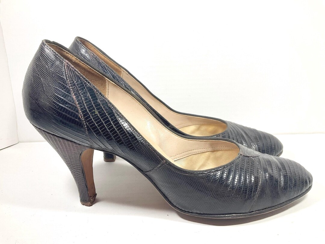 Vintage 40s Citations Brown Leather Lizagator Heels Size 9 1/2 - Etsy