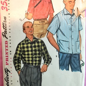 Vintage 50 Simplicity Pattern 1407 Mans Sport Shirt Size L - Etsy