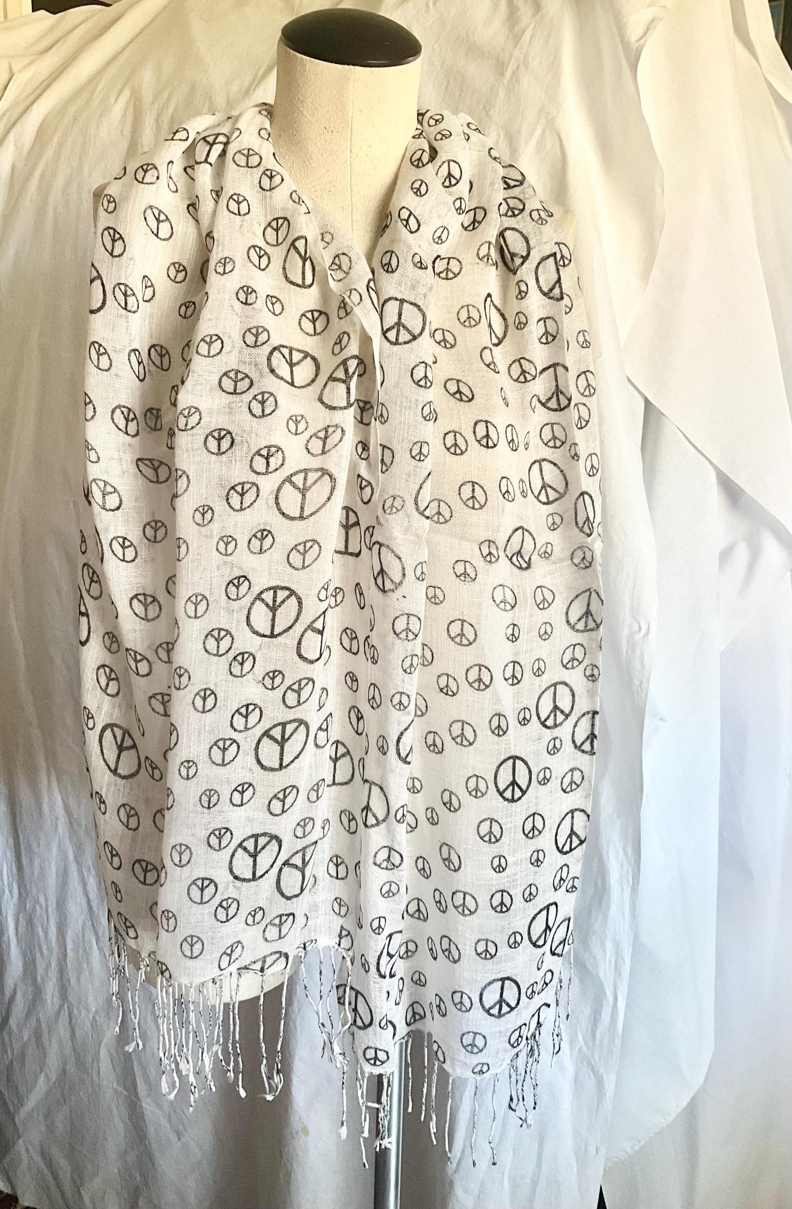 Vintage Scarf Selini Peace Signs Black & White - Etsy