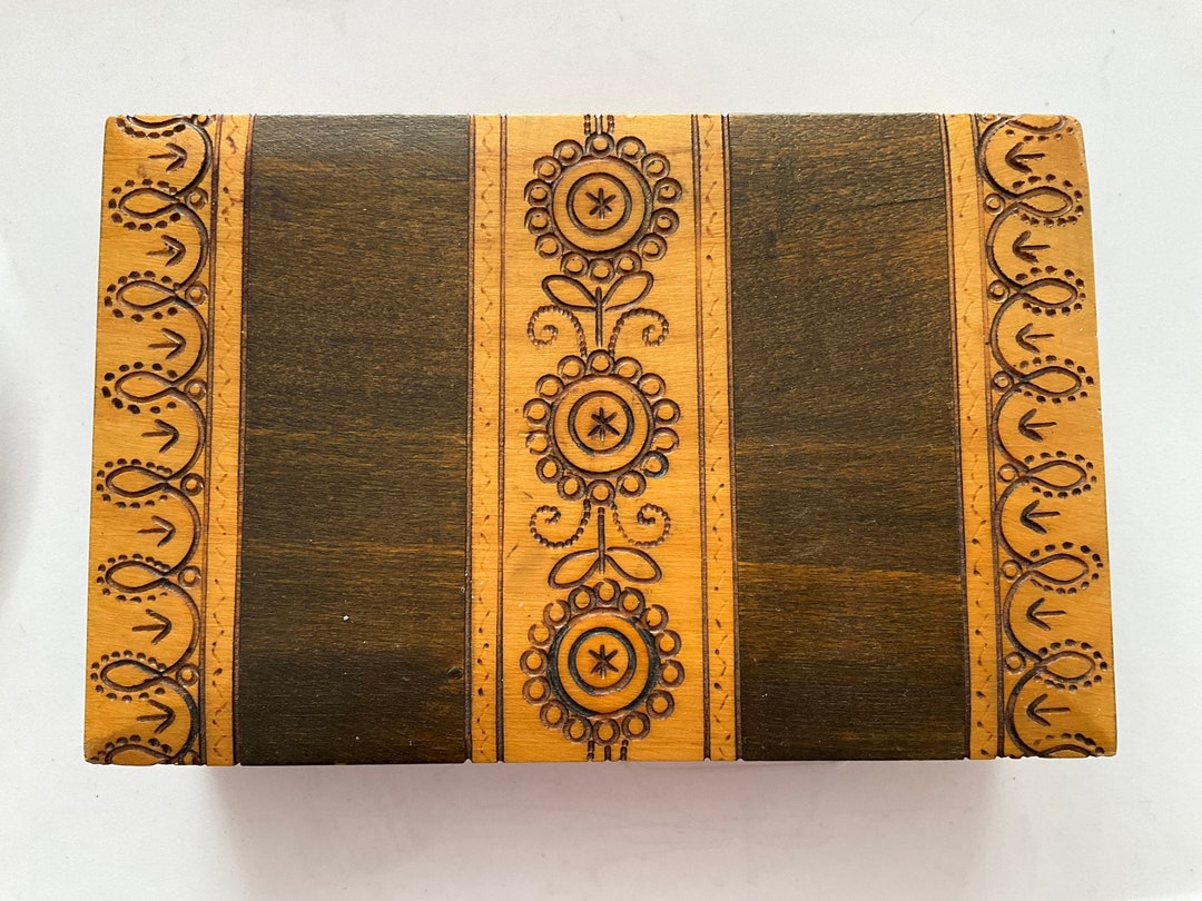 Vintage 70s Pyrography Box Jewelry Trinkets - Etsy