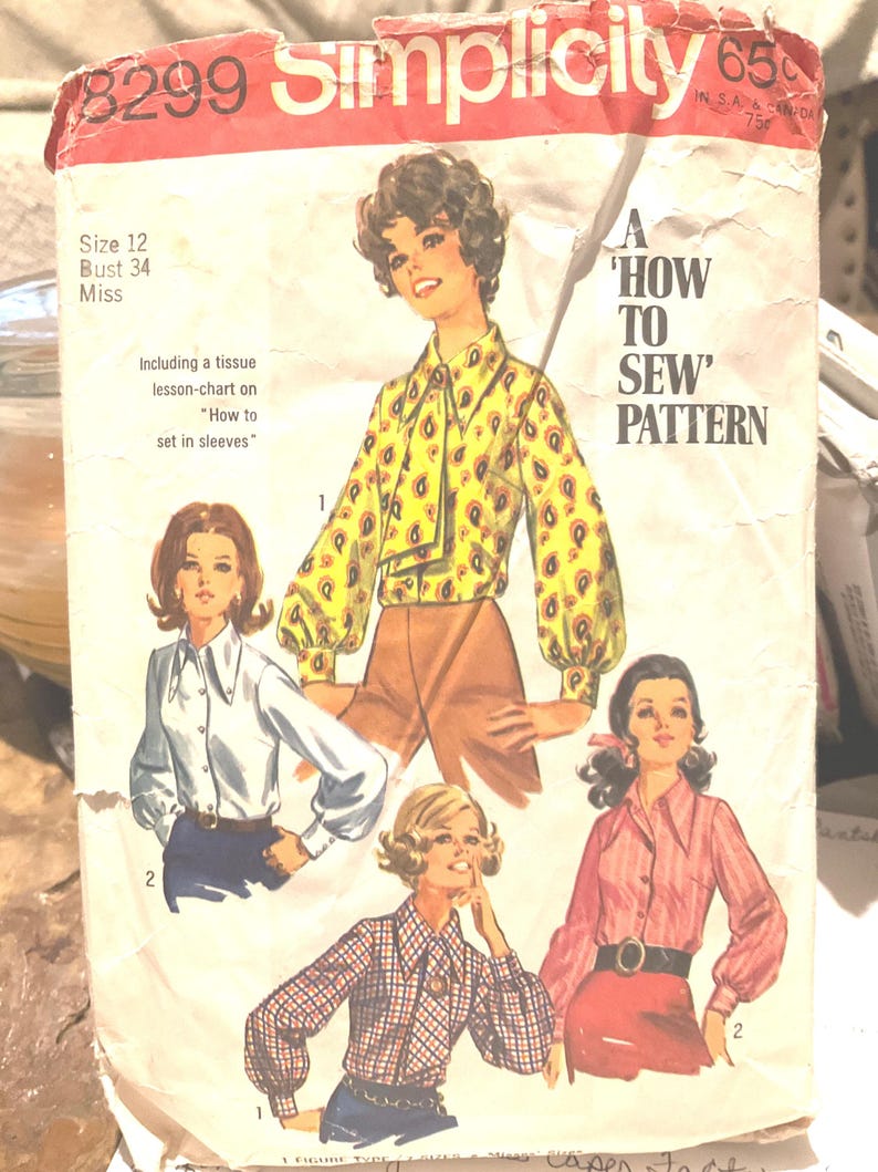 Vintage 60s Simplicity Pattern 8299 Misses Blouse and Ascot Size 12 - Etsy