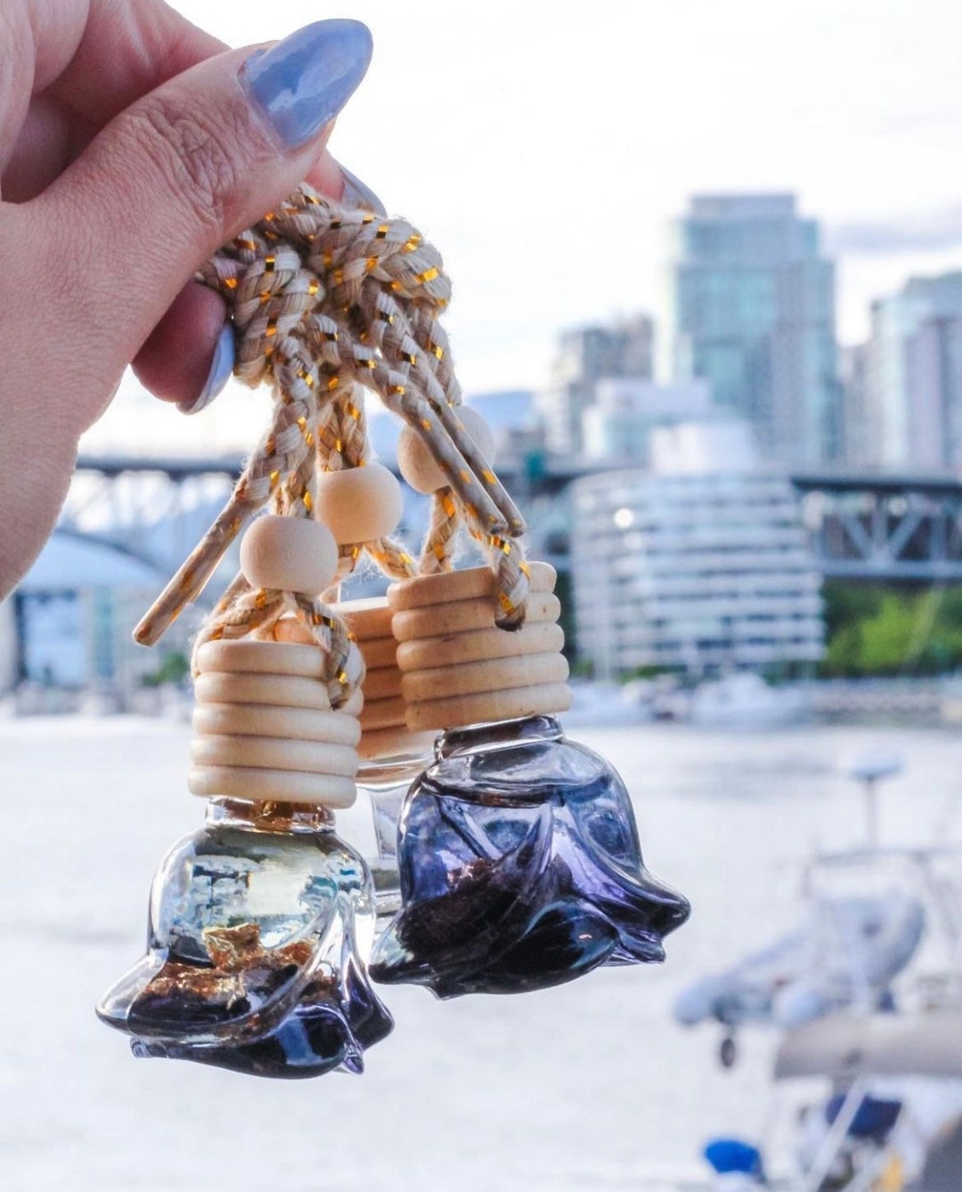 Beautiful Rose Glass Car Diffusers | Wood Top Ecofriendly Zero Waste ...