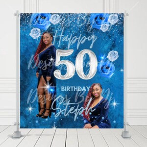 Shades of Blue 50th Birthday Backdrop - Etsy