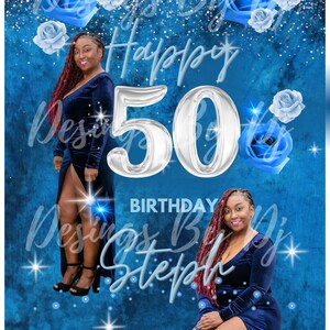 Shades of Blue 50th Birthday Backdrop - Etsy