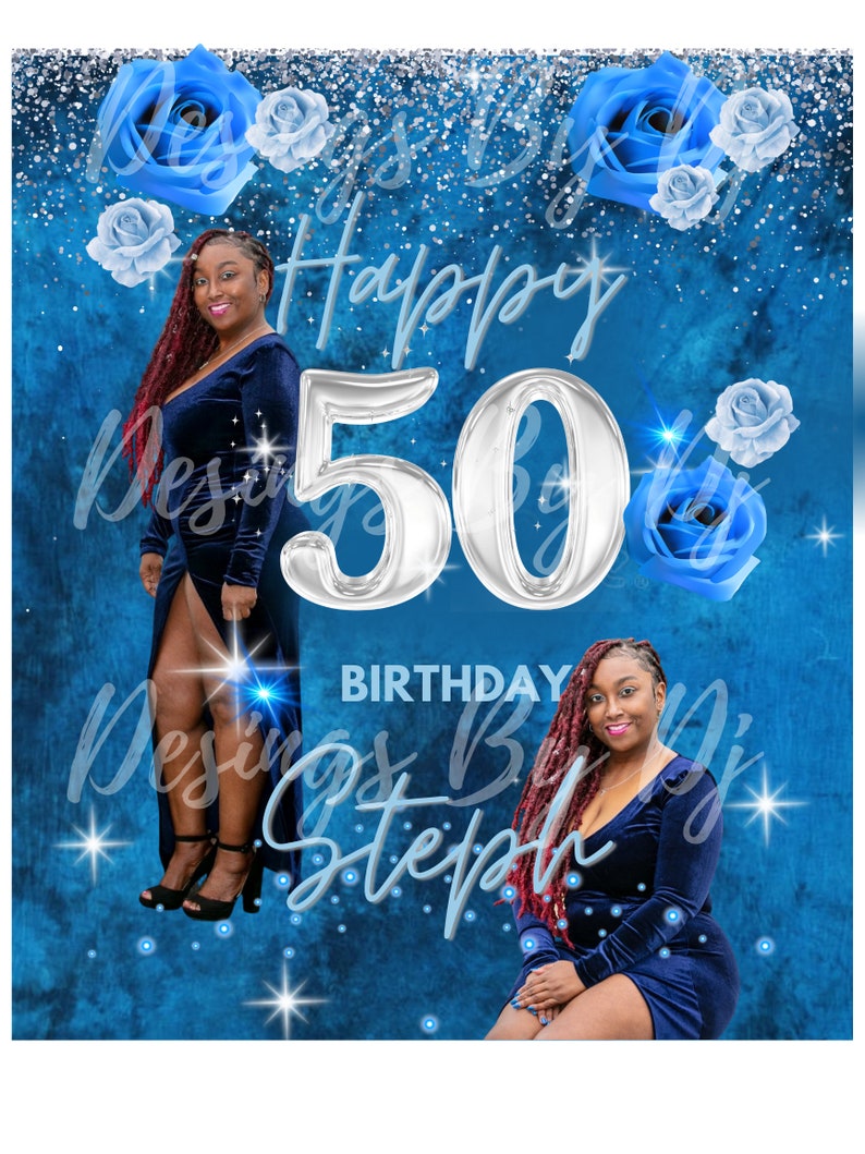 Shades of Blue 50th Birthday Backdrop - Etsy