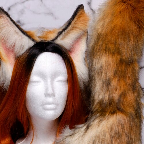 Realistic Red Fox Ears and Tail Faux Fur Cosplay Petplay | Etsy