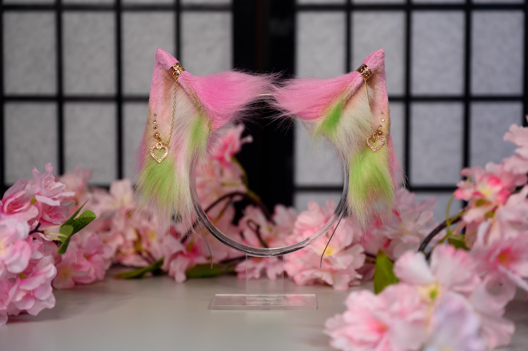 Mitsuri Inspired Cat Ears With Jewellery - Etsy