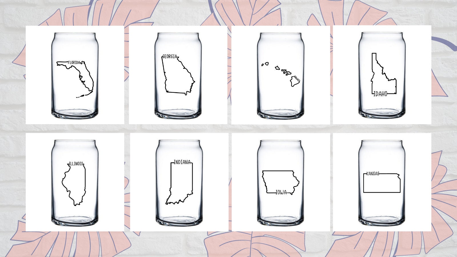Choose Your State 16 Oz Beer Can Glass | U.S. 50 States & D.C. Outline ...