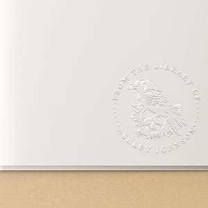 Horror Book Stamp Personalized | Raven on Skull Library Stamp Custom ...