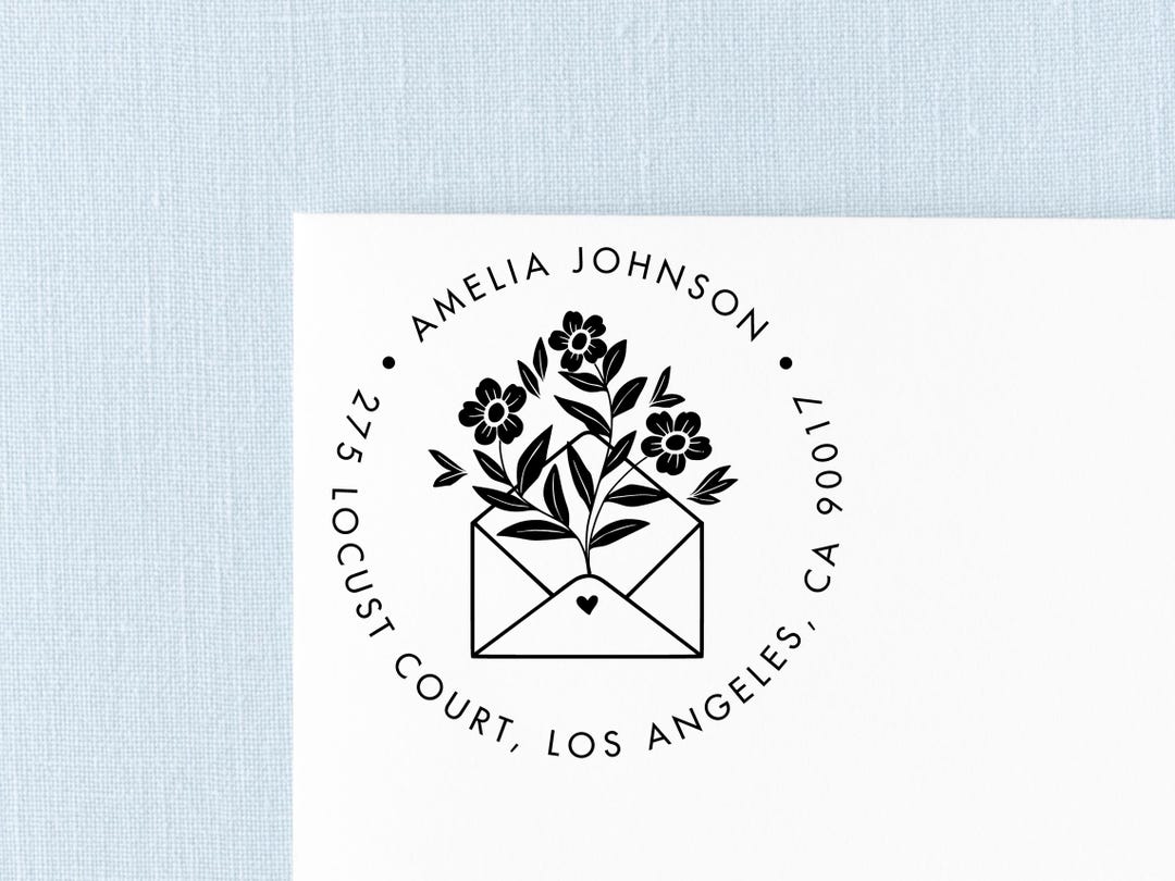 Address Stamp | Floral Envelope Return Address Stamp | Address Embosser ...