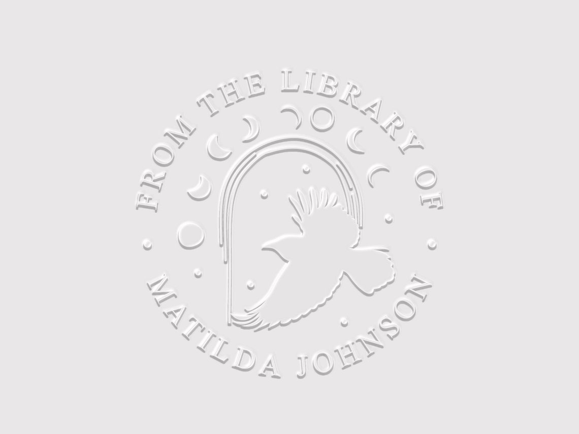 Raven Bird Book Stamp | Luna Library Book Stamp | Moon Book Stamp ...